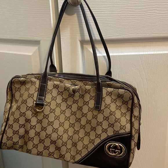 Gucci | Bags | Gucci Tan Brown Gg Monogram Logo Handbag | Poshmark